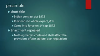 preamble to indian contracts act 1872 | PPTX