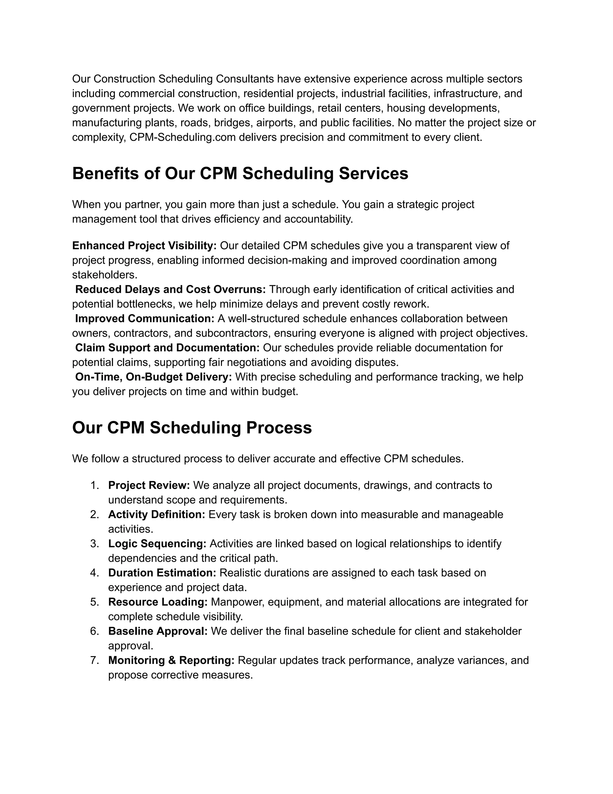 Construction CPM Scheduling Service Project Controls Experts (PDF) | PDF