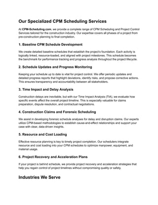 Construction CPM Scheduling Service Project Controls Experts (PDF) | PDF