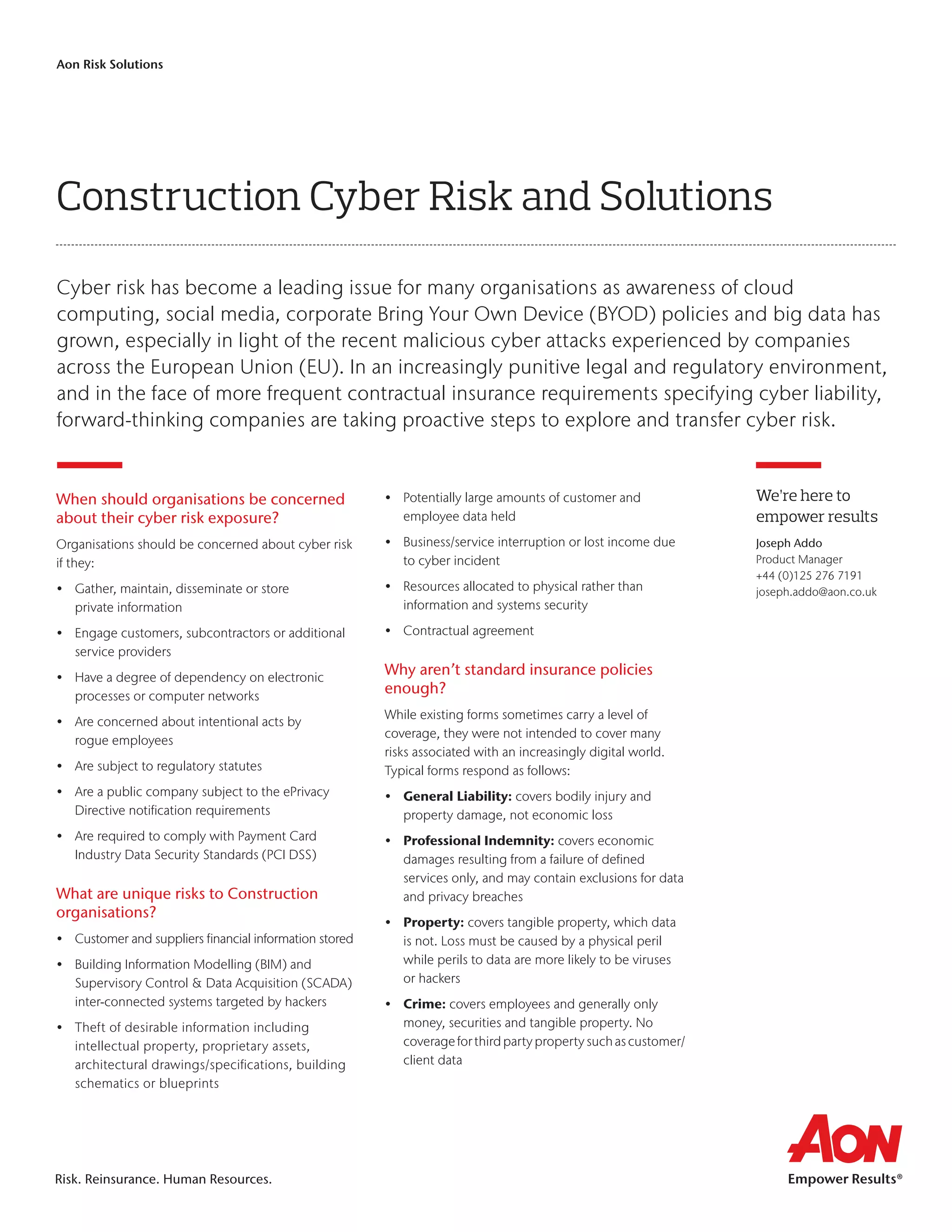 Construction Cyber Risks | PDF | Home Insurance | Insurance
