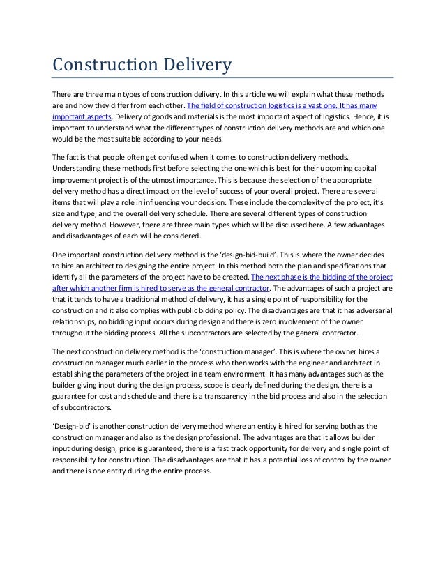 Construction delivery | PDF
