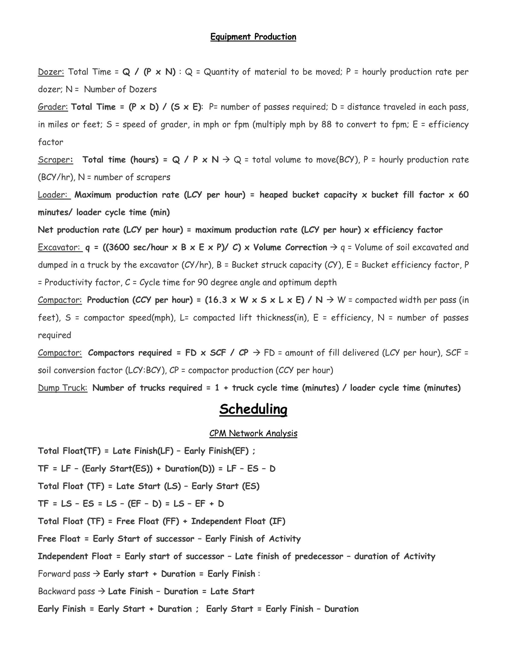 Construction engineering formula sheet | PDF