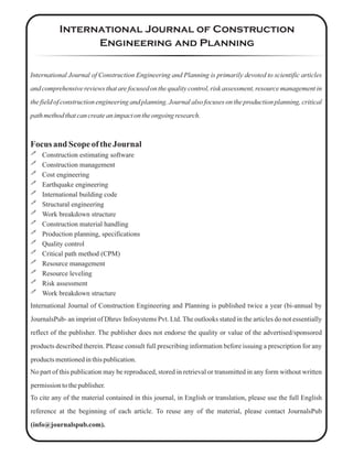 Construction Engineering and Planning Vol 2 Issue 2 | PDF | Civil ...