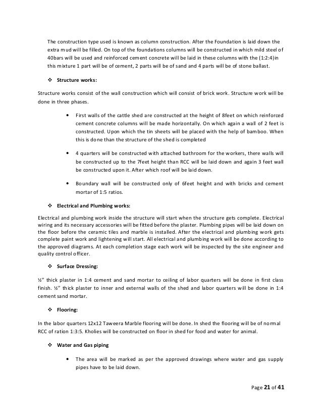 Construction & esstablishment of cattle farm project report.