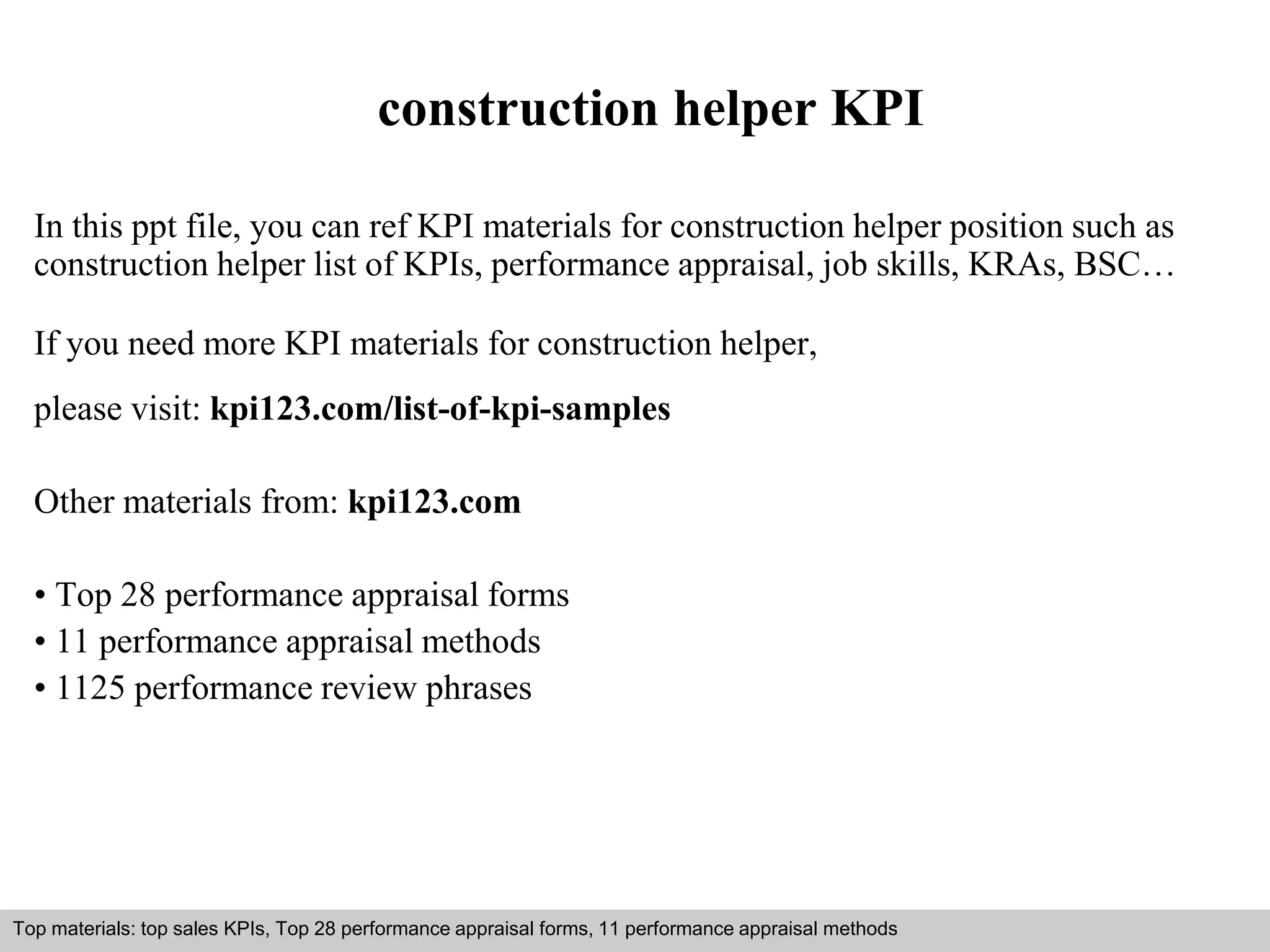 Construction helper kpi | PPT