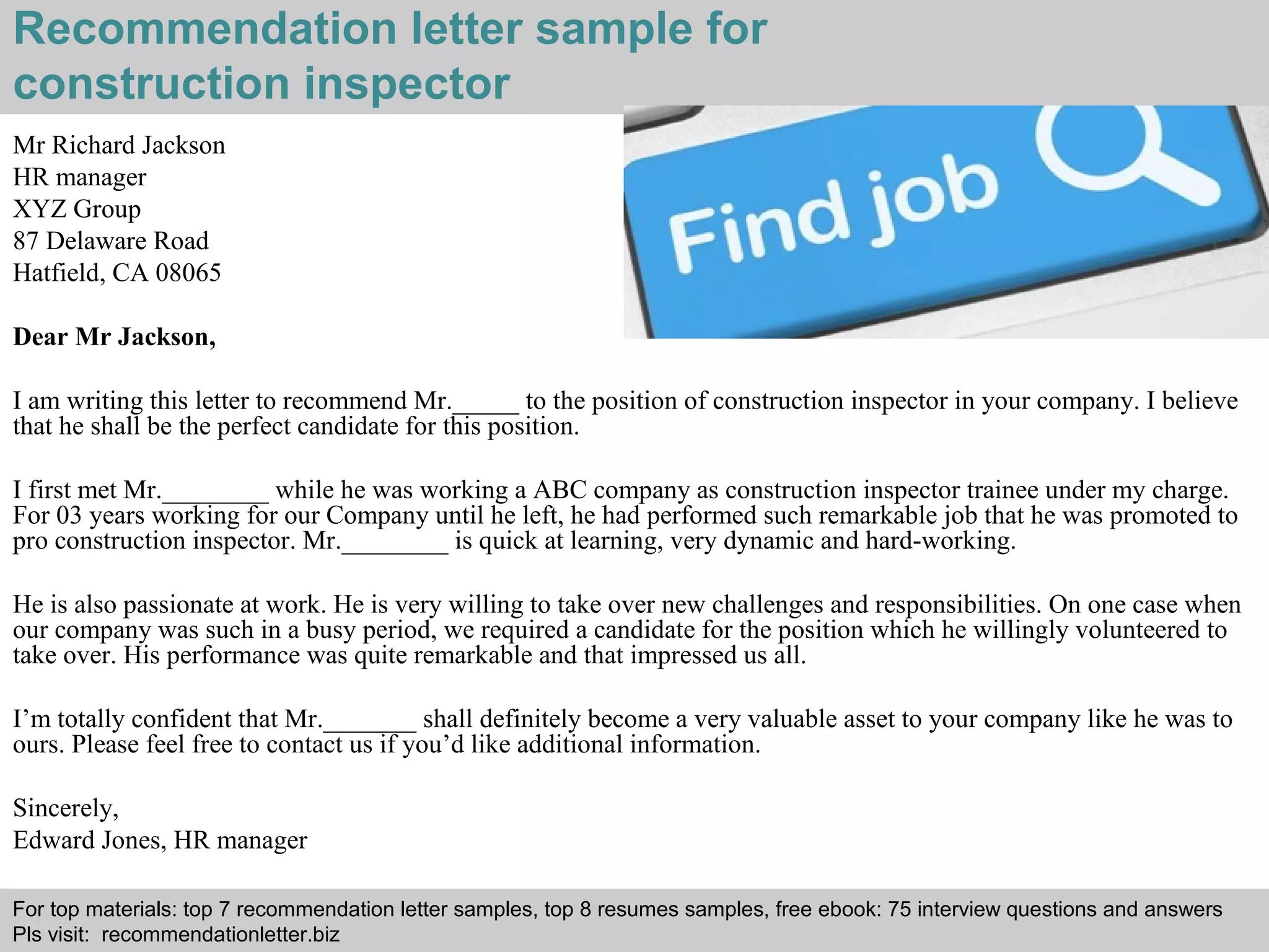 Construction inspector recommendation letter | PPT