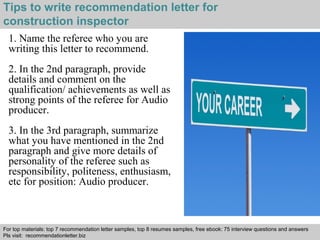 Construction inspector recommendation letter | PPT