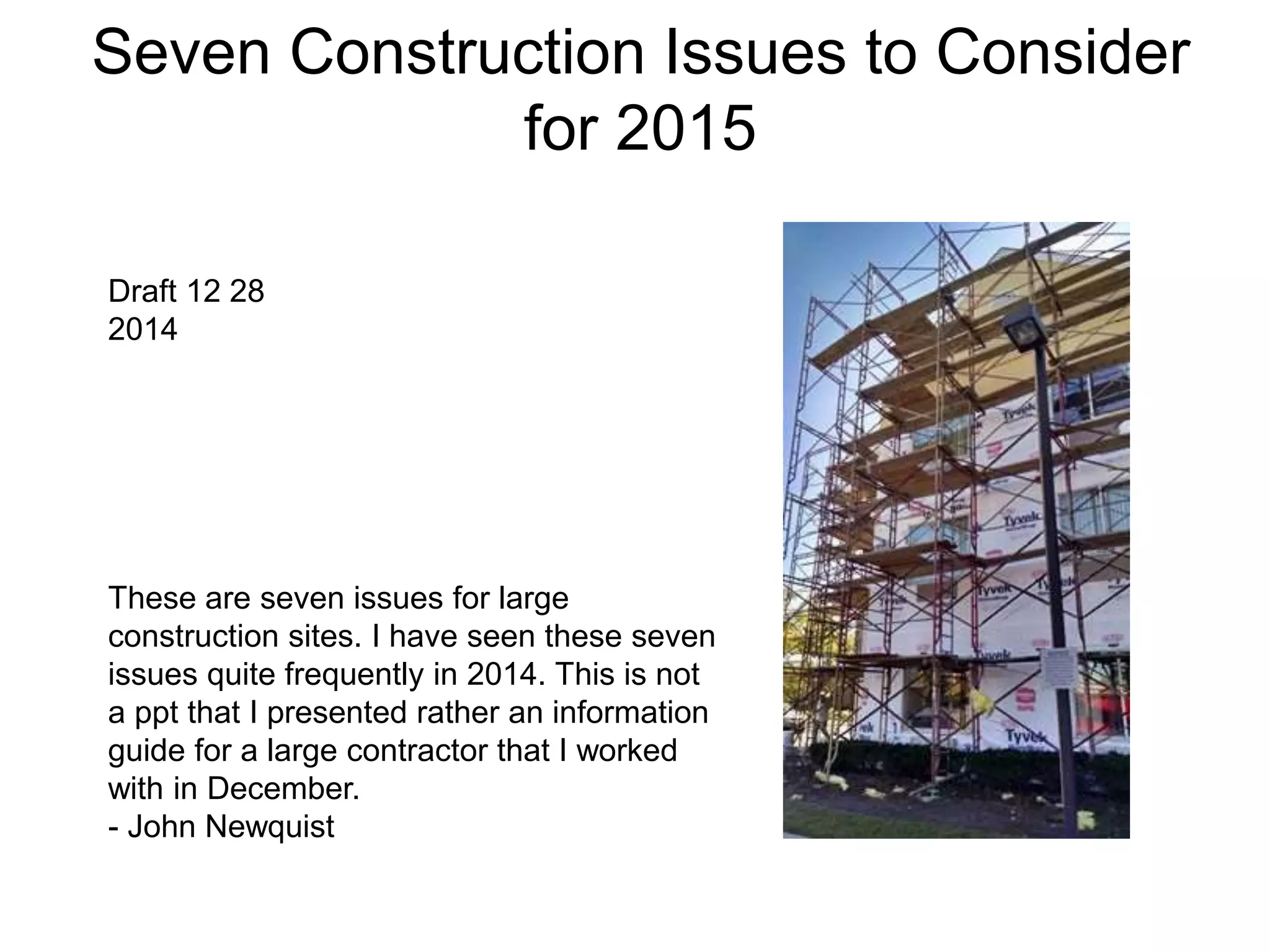 Construction Safety Issues for 2015 | PPTX