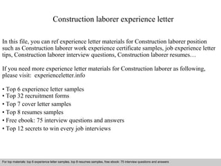 Construction laborer experience letter | PPT