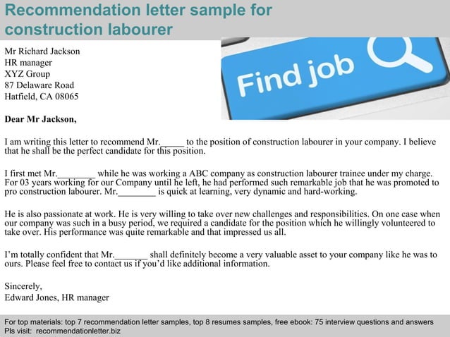 Construction labourer recommendation letter | PPT | Resume Writing and ...