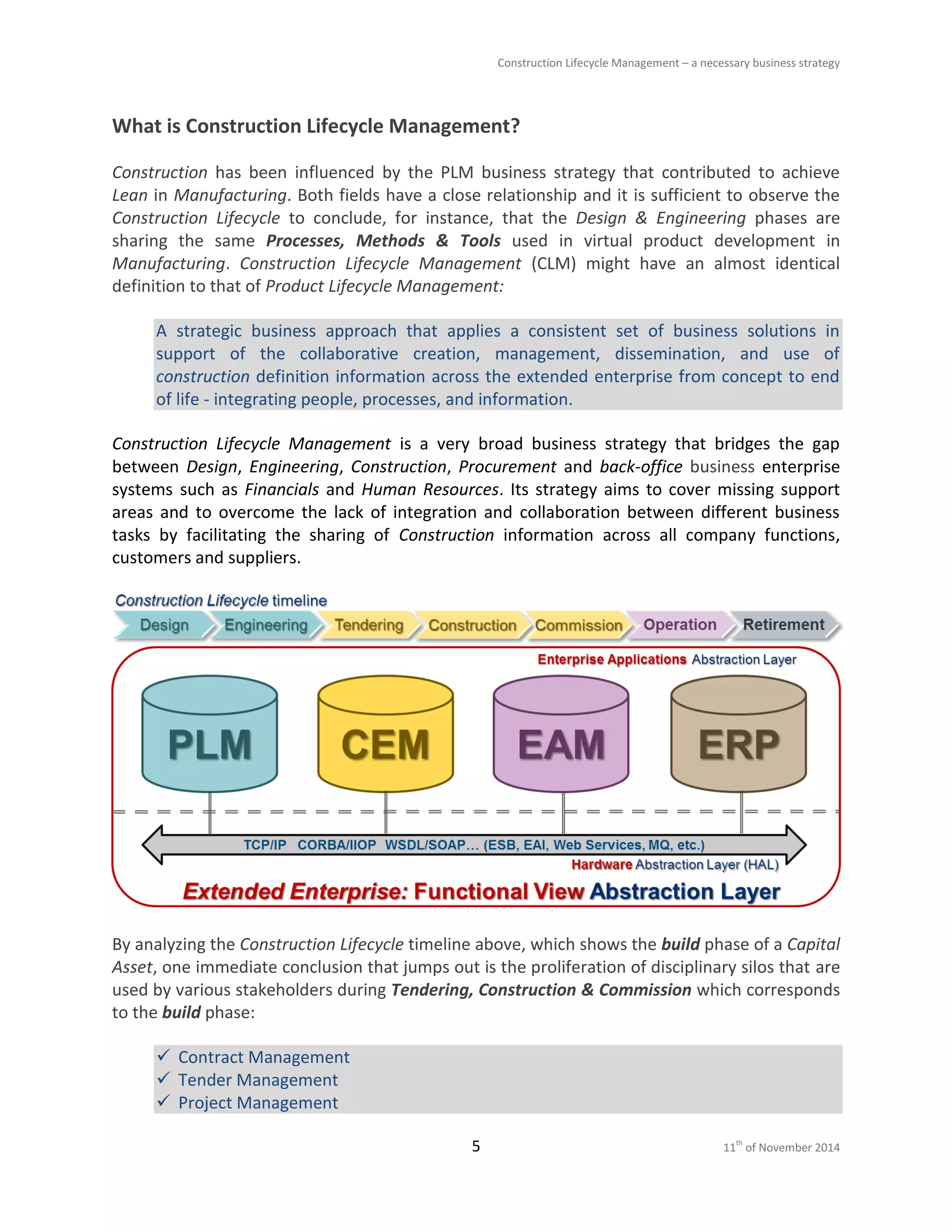 Whitepaper: "Construction Lifecycle Management – a necessary business strategy", London November ...