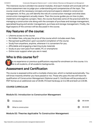 Construction Management Diploma Level 3 - LIBM | PDF