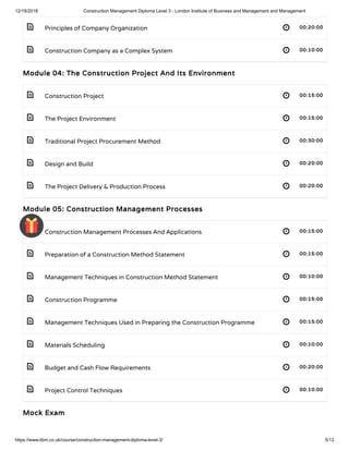Construction Management Diploma Level 3 - LIBM | PDF