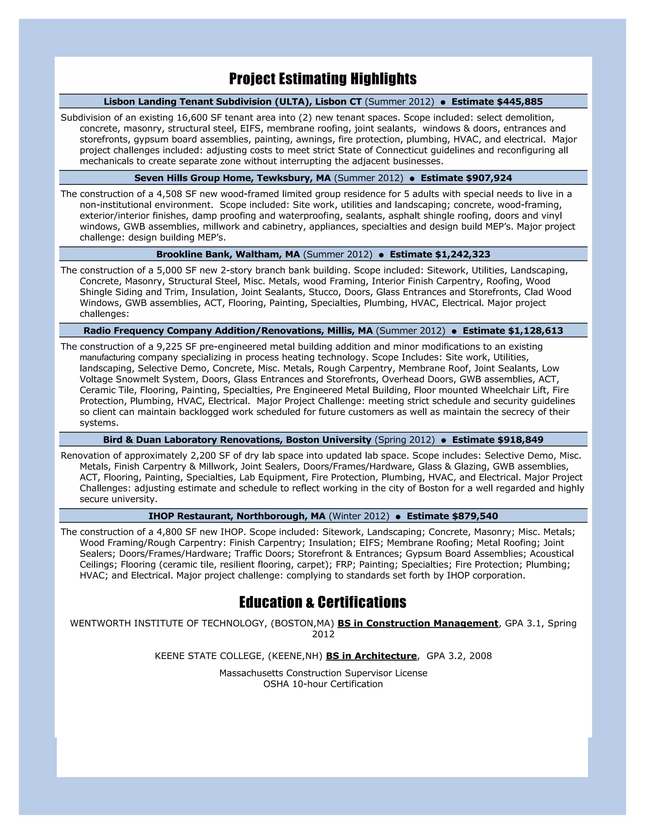 Construction Management Resume 9.30.12
