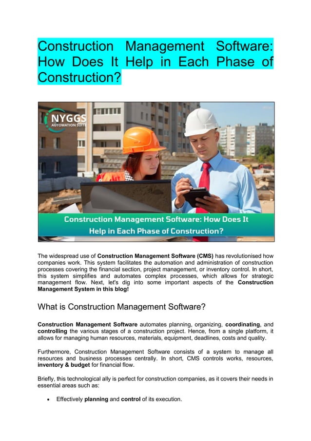 NYGGS 360: A Complete ERP for Construction Innovation | PDF