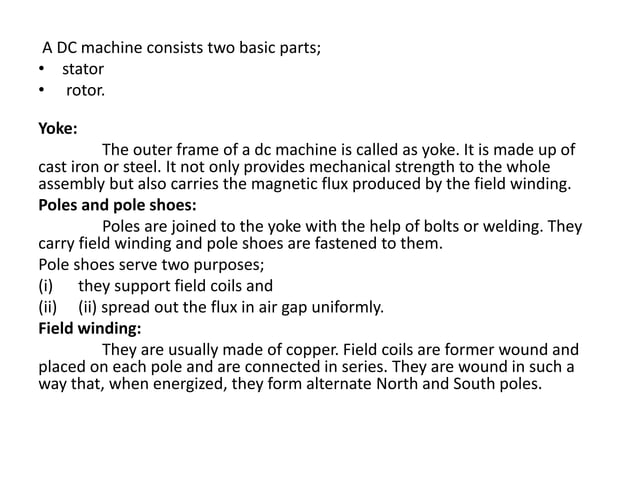 Construction of a dc machine | PPTX | Science