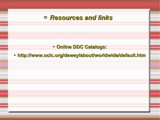 DDC Number Building for shelf arrangement | ODP