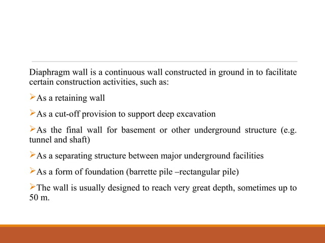 Construction of diaphragm wall | PPT | Chemistry | Science