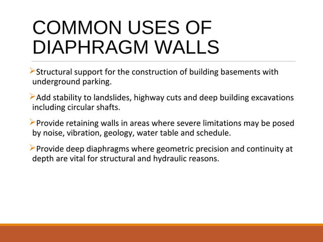 Construction of diaphragm wall | PPT | Chemistry | Science