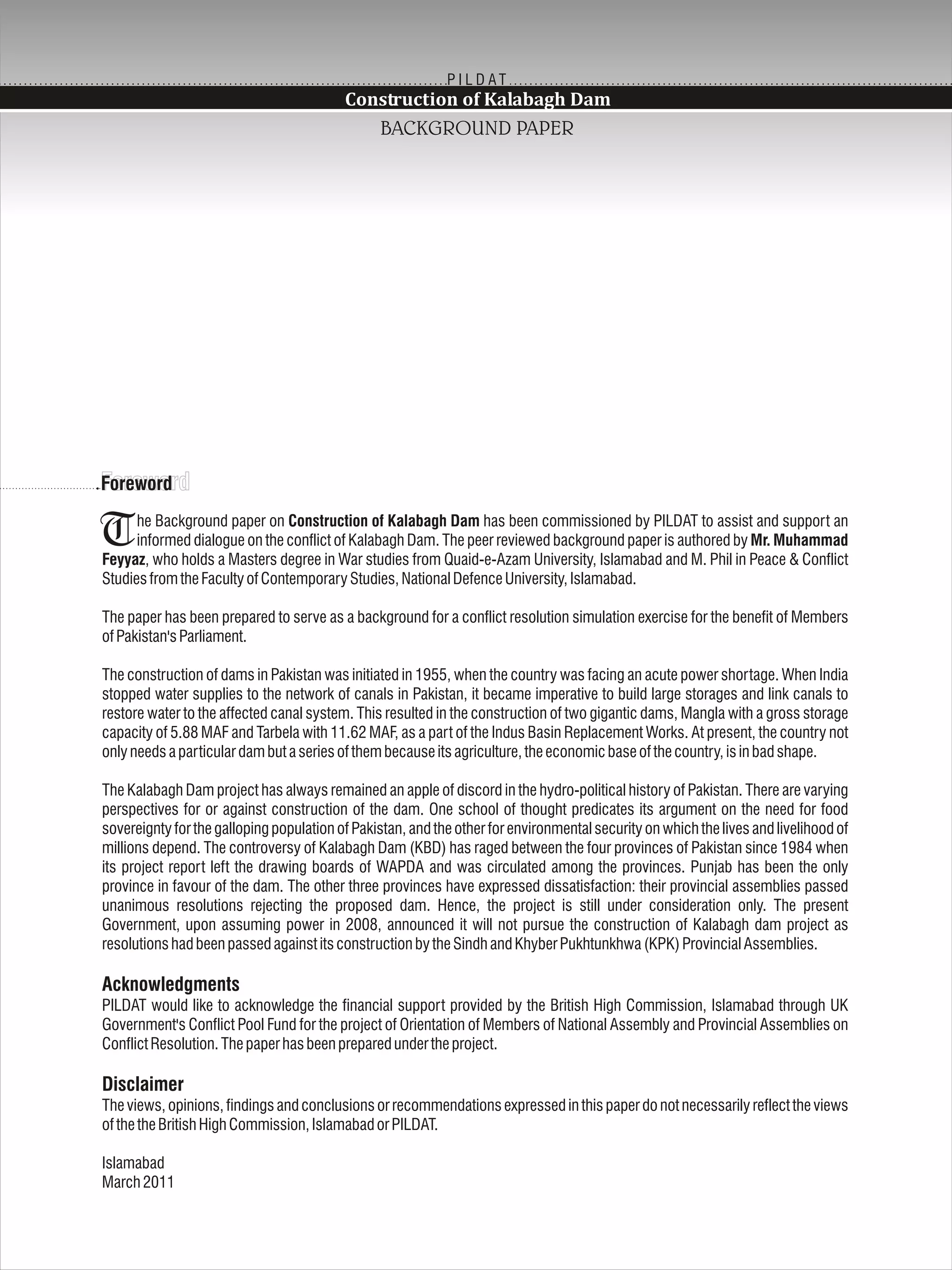 Construction of kalabagh dam background paper | PDF