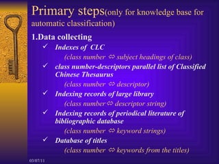 Construction of knowledge base for automatic indexing and ...