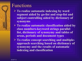 Construction of knowledge base for automatic indexing and classification based on Chinese ...