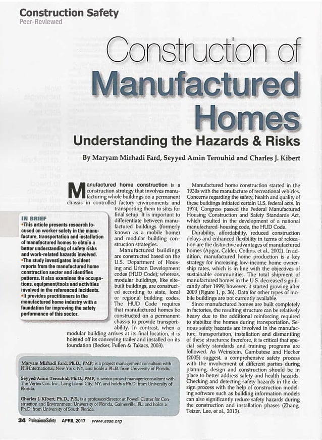 Construction of Manufactured Homes - Understanding the Hazards & Risks | PDF