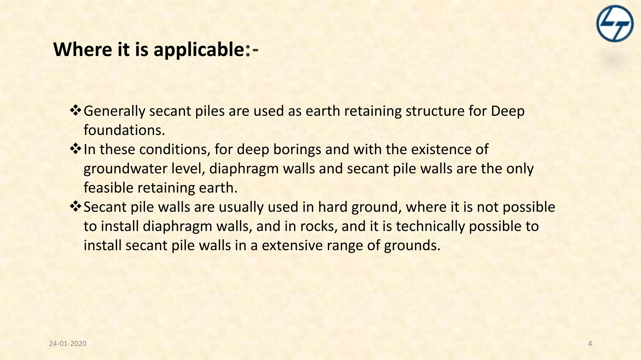 Construction of secant piles presentation | PPTX