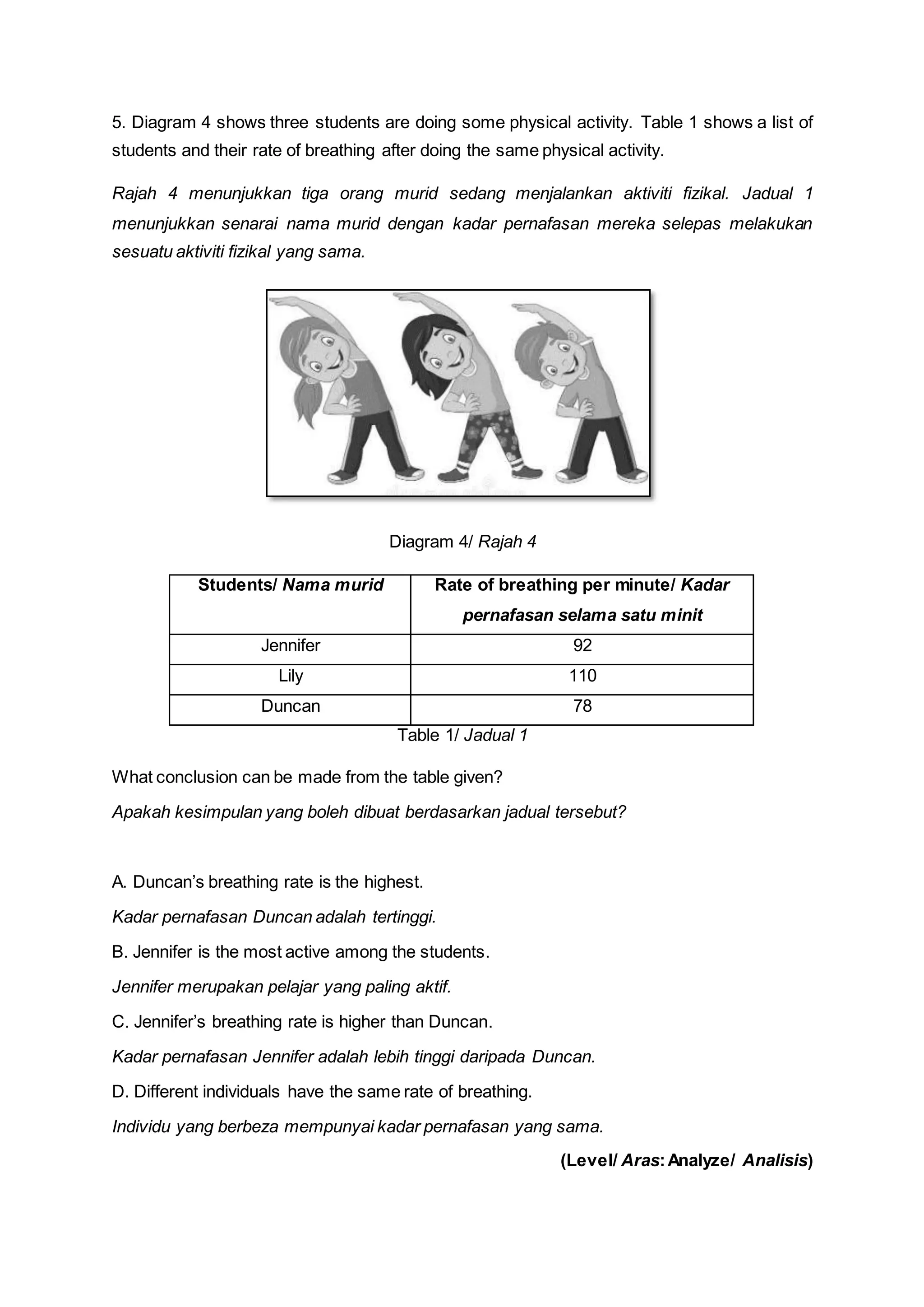 HOTS Questions for Science Year 4 | DOCX