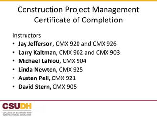 Construction Project Management Info Session - Spring 2019 | PPT