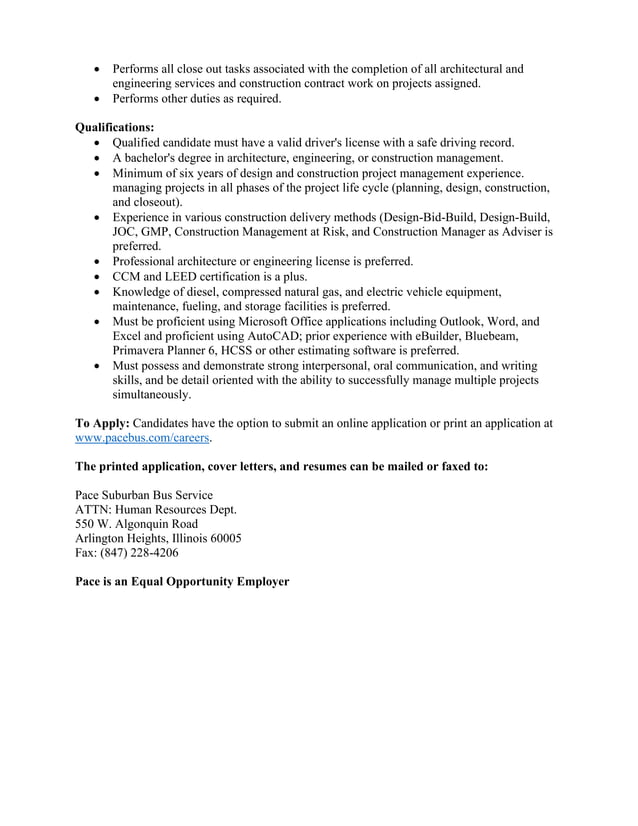 Pace Construction Project Manager | PDF