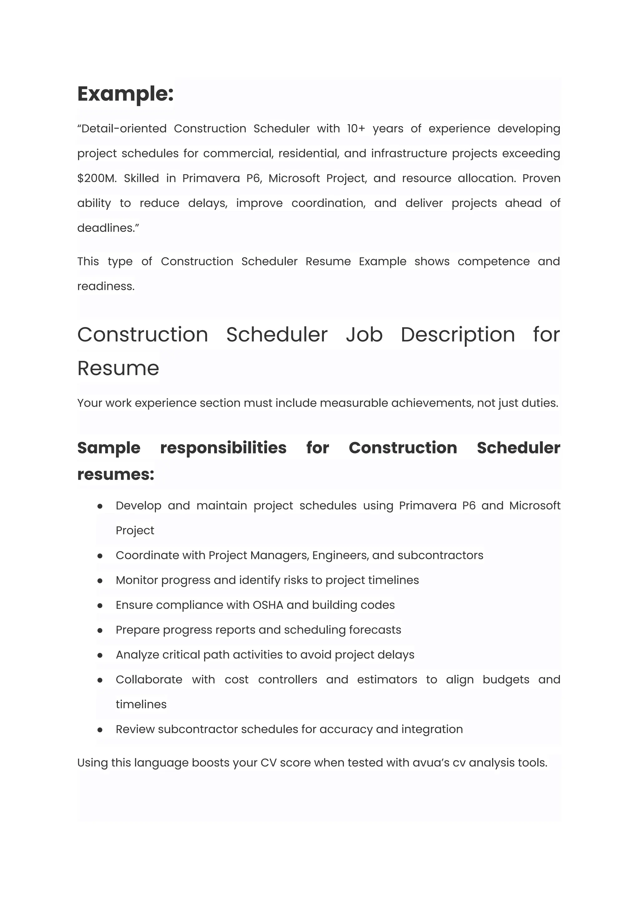 Construction Scheduler Resume Examples & Writing Guide for 2025 | PDF