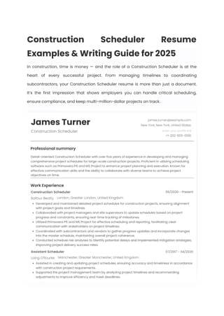 Construction Scheduler Resume Examples & Writing Guide for 2025 | PDF