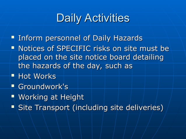 Construction Site Health and safety Induction.ppt | Injuries | Diseases ...