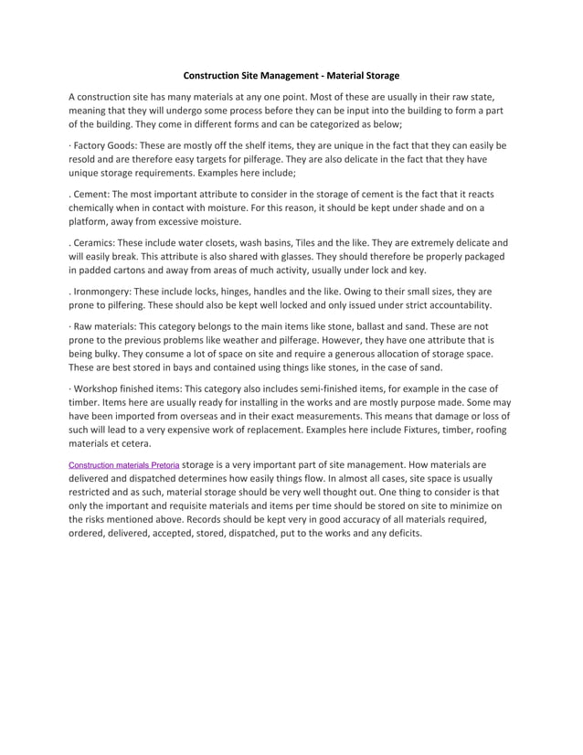 Construction site management material storage | DOC