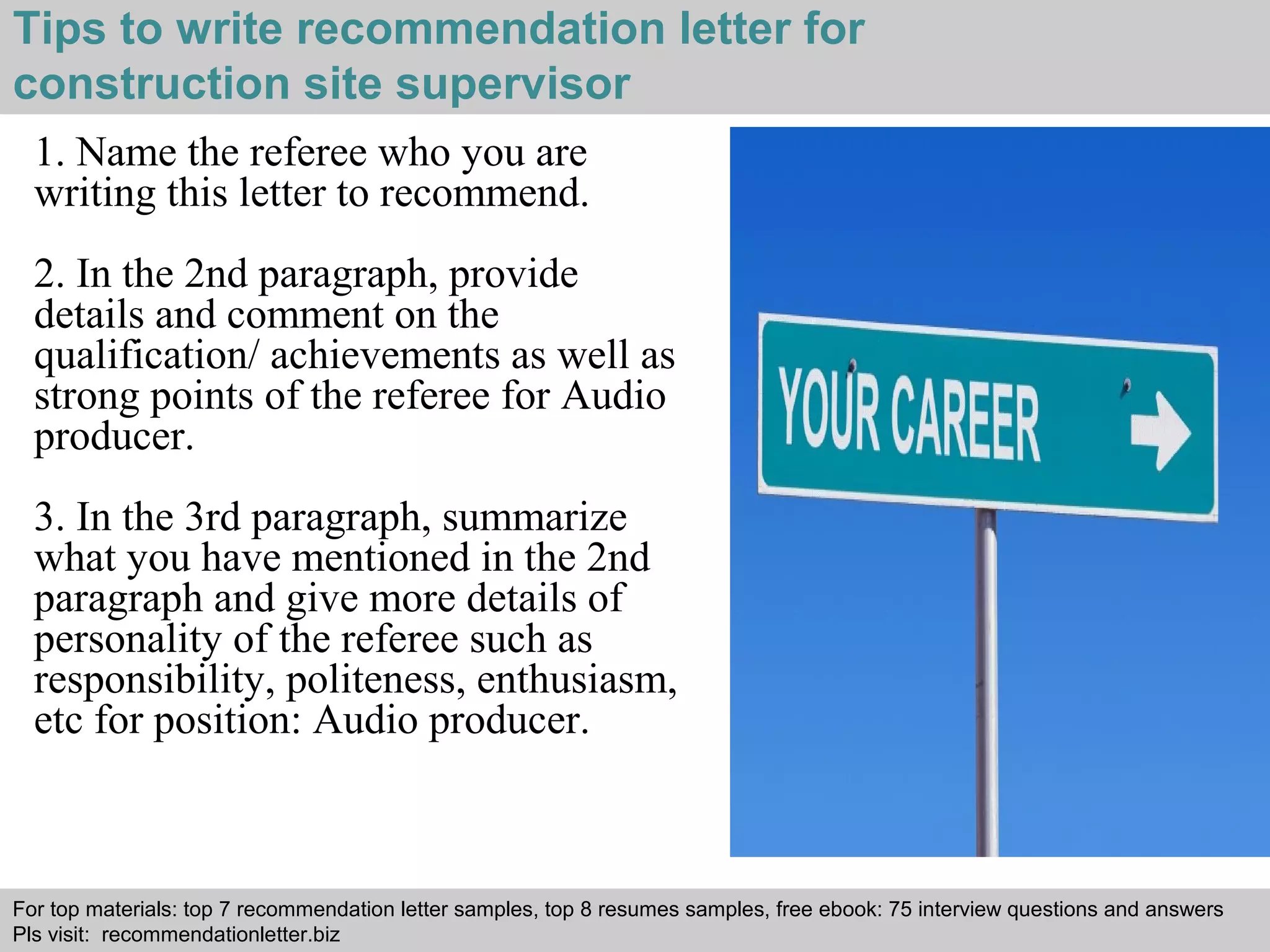 Construction site supervisor recommendation letter | PPT