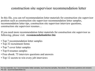 Construction site supervisor recommendation letter | PPT