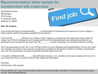 Construction site supervisor recommendation letter | PPT