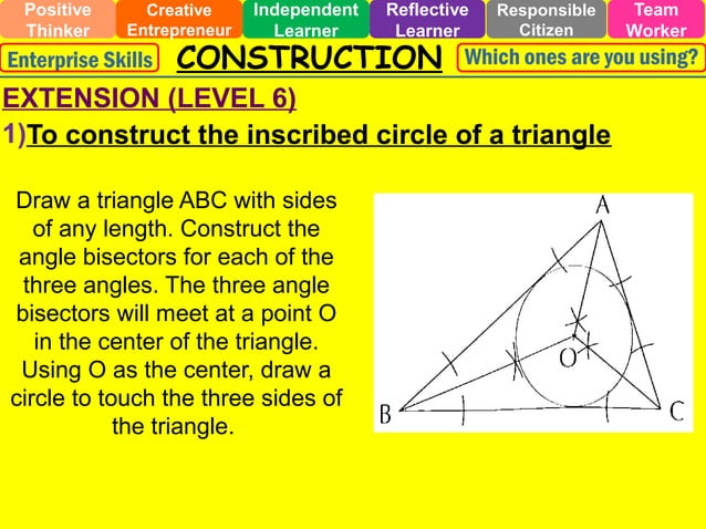 Constructions perpendicular and angle bisectors level 6 lesson | PPT