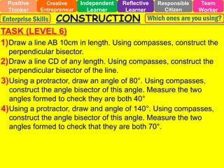 Constructions perpendicular and angle bisectors level 6 lesson | PPT
