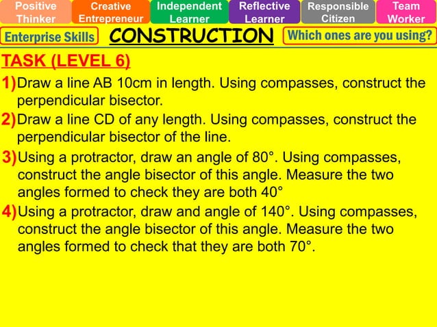 Constructions perpendicular and angle bisectors level 6 lesson | PPT