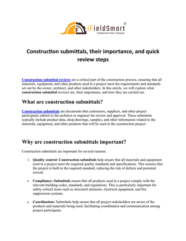 Construction submittals, their importance, and quick review steps.pdf | Civil Engineering ...