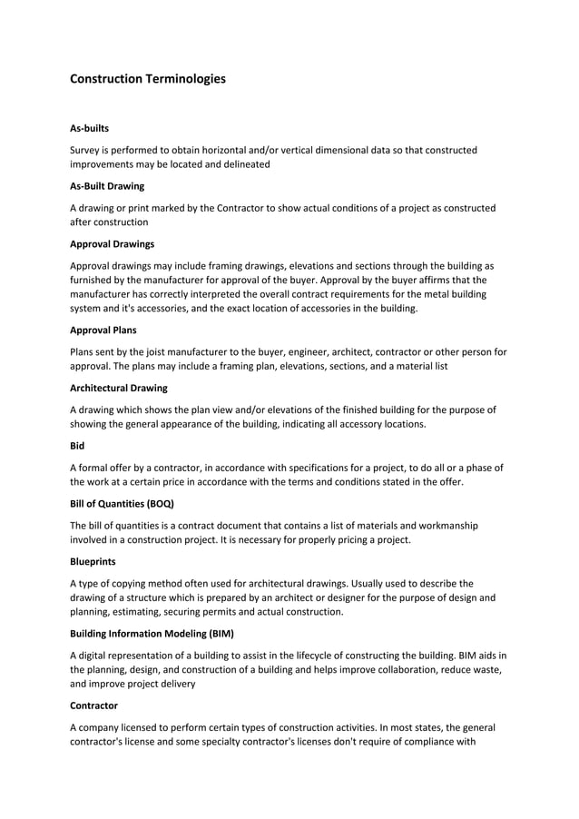 Construction terminologies | PDF | Construction Industry | Industries