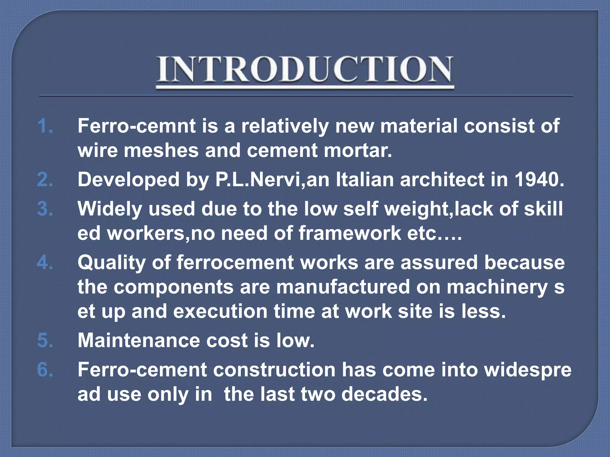 Construction using ferrocement | PPTX