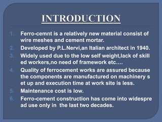 Construction using ferrocement | PPTX