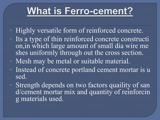 Construction using ferrocement | PPTX