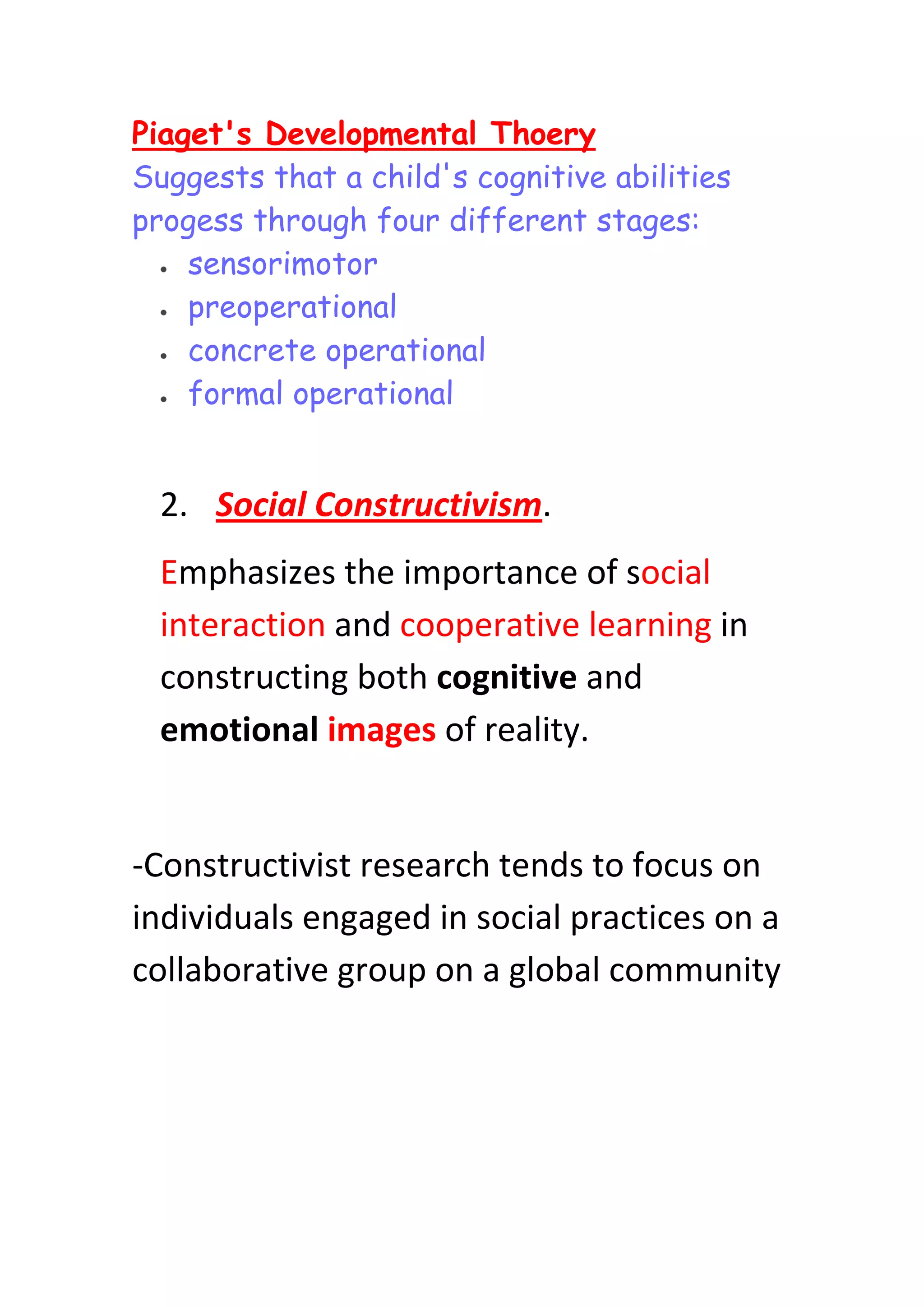 Constructivism Piaget and Vygotsky | DOCX