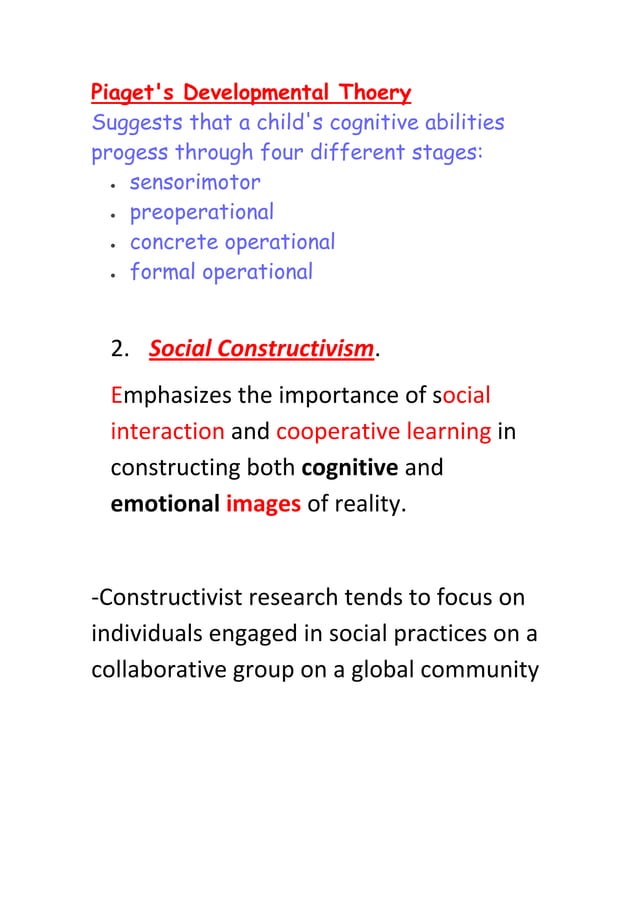 Constructivism Piaget and Vygotsky | DOCX