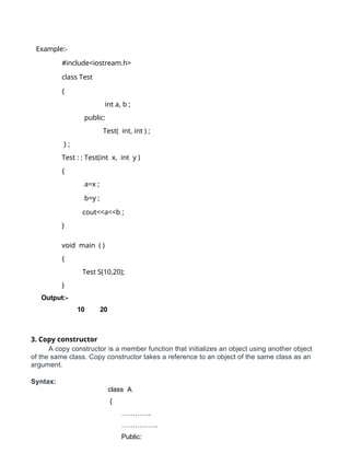 Constructor-Types of Constructor:default,parameterized,copy constructor ...