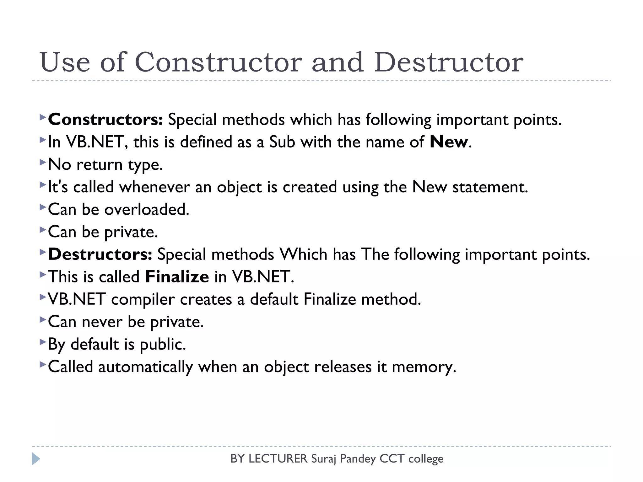 vb.net Constructor and destructor | PPT